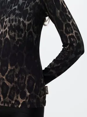 Just Cavalli Animal Print Stretch Cotton Slim Fit Turtleneck Top