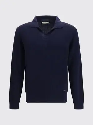 BROOKSFIELD Long-sleeved V-neck Wool Polo Shirt With Ribbed Trims