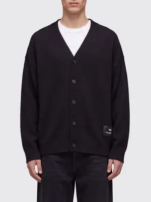 Y3 V-neck Cardigan In Merino Wool Blend With All-over Graphic Print - Black