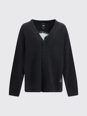 Y3 V-neck Cardigan In Merino Wool Blend With All-over Graphic Print - Black