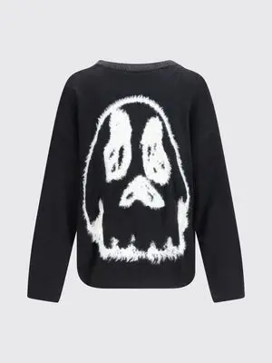 Y3 V-neck Cardigan In Merino Wool Blend With All-over Graphic Print - Black