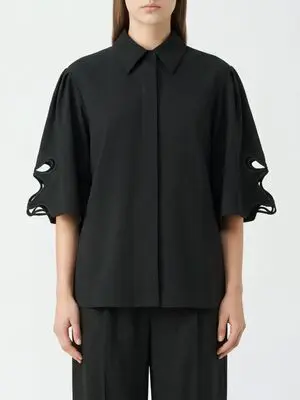 Blumarine Short-sleeved Shirt With Classic Collar And Dropped Shoulders - Black