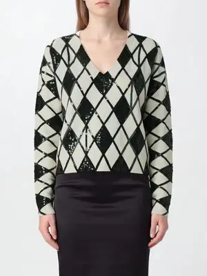 Blumarine Wool And Cashmere Argyle V-neck Jumper With Sequins