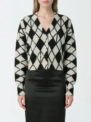 Blumarine Wool And Cashmere Argyle Cardigan With Sequin Embellishment - Black