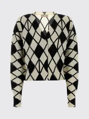 Blumarine Wool And Cashmere Argyle Cardigan With Sequin Embellishment