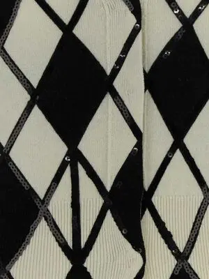 Blumarine Wool And Cashmere Argyle Cardigan With Sequin Embellishment
