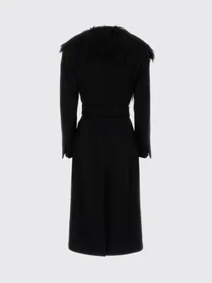 Blumarine Single-breasted Long Wool Blend Coat With Fur Collar
