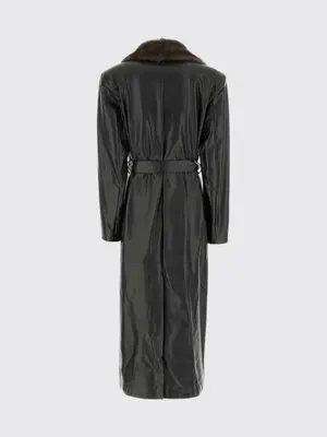 SALVATORE SANTORO Long Leather Robe Jacket With Fur Collar