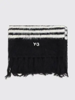 Y3 Striped Recycled Fabric Scarf With Logo And Fringes