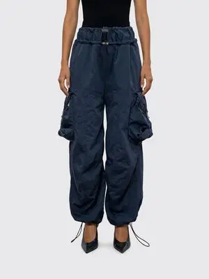 Attico High-waisted Wide-leg Cargo Trousers In Cotton - Blue