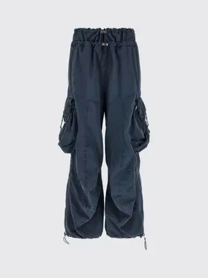 Attico High-waisted Wide-leg Cargo Trousers In Cotton - Blue