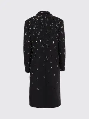JIL SANDER Long Wool Coat With Crystal And Sequin Embroidery - Black