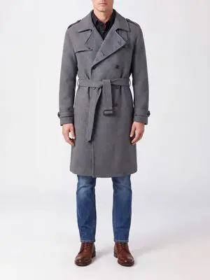 Tagliatore Houndstooth Wool Double-breasted Coat With A Waist Belt