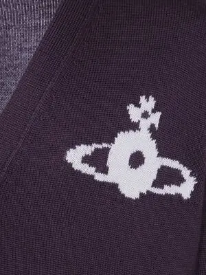 VIVIENNE WESTWOOD V-neck Wool Cardigan With Jacquard Orb Logo - Red