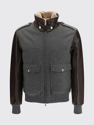 Brunello Cucinelli Cashmere Bomber Jacket With Fur Collar And Leather Details