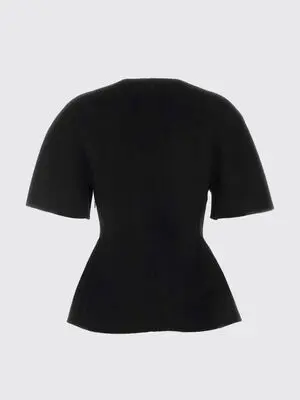 LISA YANG V-neck Wool And Cashmere Short-sleeve Top With Ruffles
