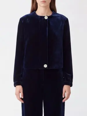 Giorgio Armani Single-breasted Cropped Velvet Jacket With Crew Neck