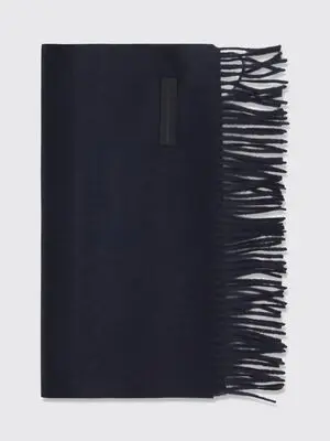 Zegna Rectangular 100% Cashmere Scarf With Fringed Hem And Logo - Olive