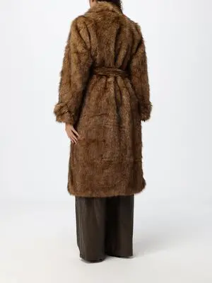 ELEH Faux Fur Robe Coat With Self-tie Belt