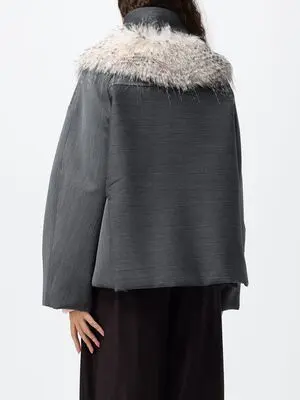TELA Short Coat In Virgin Wool Blend With Fur Collar