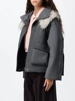 TELA Short Coat In Virgin Wool Blend With Fur Collar