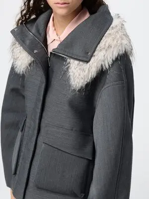 TELA Short Coat In Virgin Wool Blend With Fur Collar