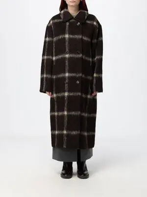ELEH Long Double-breasted Check Wool Blend Coat In An Oversize Fit
