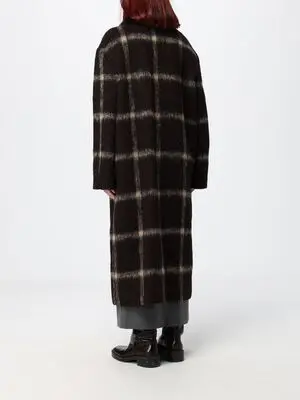 ELEH Long Double-breasted Check Wool Blend Coat In An Oversize Fit
