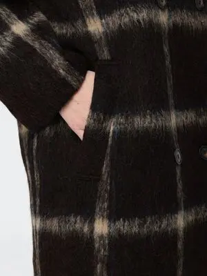 ELEH Long Double-breasted Check Wool Blend Coat In An Oversize Fit