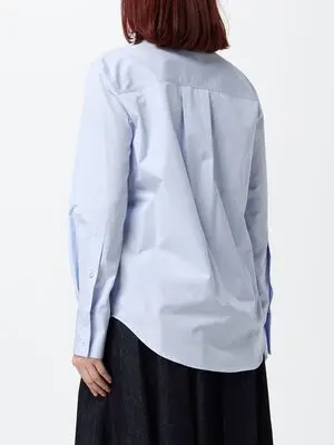 TELA Long-sleeved Classic Collar Shirt In Cotton Poplin - Gnawed Blue