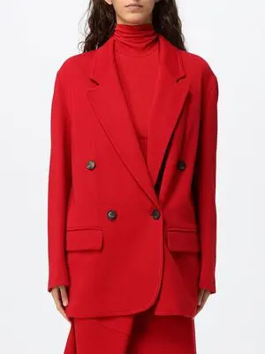 TELA Relaxed Fit Double-breasted Wool Blend Blazer With V-neck - Red