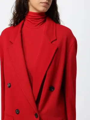 TELA Relaxed Fit Double-breasted Wool Blend Blazer With V-neck