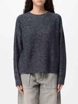 ELEH Crew Neck Jumper In Wool And Cashmere Blend With Dropped Shoulders - Blue