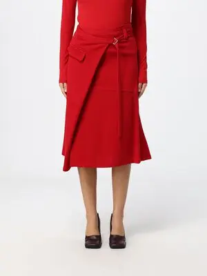 TELA Wool Blend Wrap Midi Skirt With Front Slit - Red