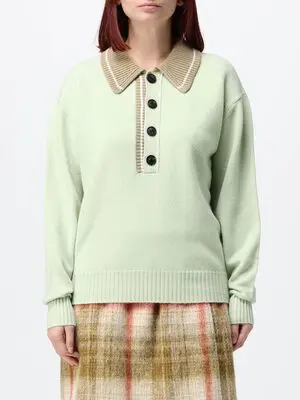 TELA Long-sleeved Knitted Wool Polo Shirt With A Ribbed Collar - Mint