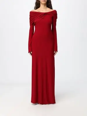 ELEH Long-sleeved Evening Sheath Gown In Stretch Jersey With A Straight Neckline - Red