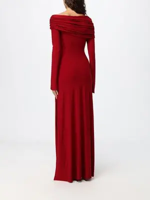 ELEH Long-sleeved Evening Sheath Gown In Stretch Jersey With A Straight Neckline - Red