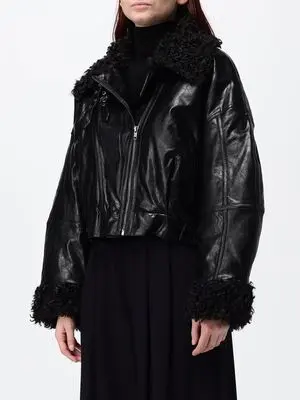 ELEH Faux Leather Bomber Jacket With Faux Fur Collar And Cuffs