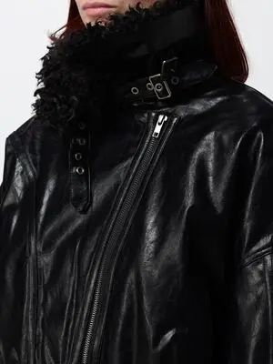 ELEH Faux Leather Bomber Jacket With Faux Fur Collar And Cuffs