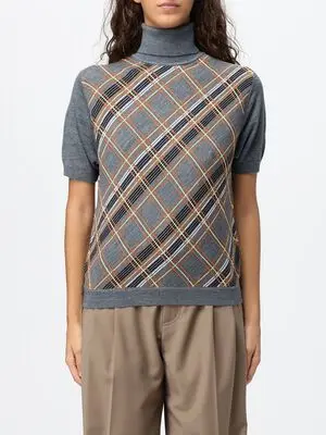 TELA Striped Short-sleeved Turtleneck Jumper In A Wool Blend - Grey