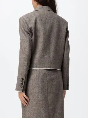 TELA Cropped Double-breasted Blazer In Pure Virgin Wool With Padded Shoulders