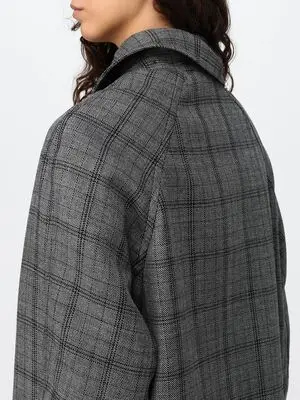 TELA Check Long Coat In Pure Virgin Wool With Fur Collar