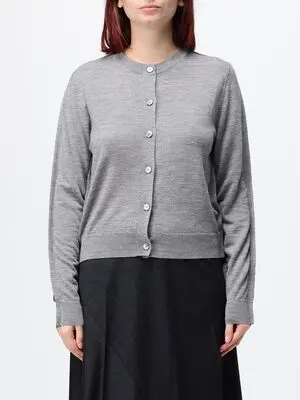 TELA Crew-neck Wool Cardigan With Button Fastening And Ribbed Trims - Grey