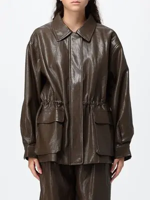 ELEH Faux Leather Cropped Shirt Jacket - Brown