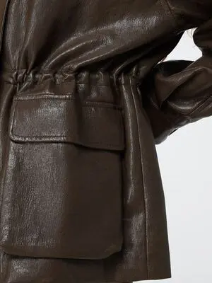 ELEH Faux Leather Cropped Shirt Jacket