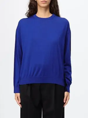 TELA Crew-neck Wool Jumper With Dropped Shoulders And Ribbed Trims - Blue