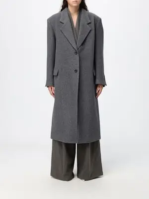 ELEH Long Single-breasted Wool Blend Coat With An Oversize Fit - Grey