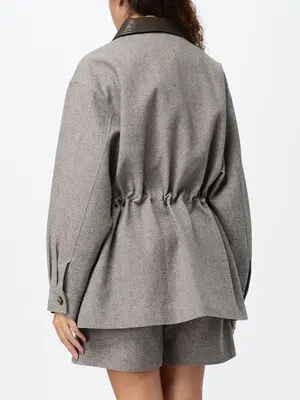 ELEH Cropped Wool Blend Jacket With Leather Collar