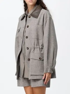 ELEH Cropped Wool Blend Jacket With Leather Collar