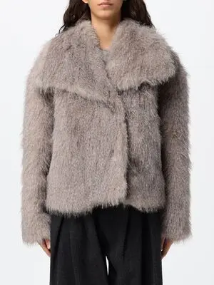ELEH Short Relaxed Fit Faux Fur Jacket With Shawl Collar - Grey